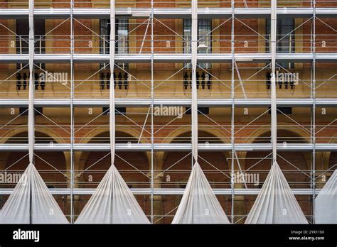Scaffolding Surrounding Historic Building During Restoration Process