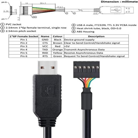 DTECH FTDI USB To TTL 3 3V Serial Adapter Debug Cable 0 1 Inch Pitch