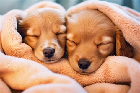 Premium Photo A Pair Of Adorable Puppies Sleeping Peacefully In A