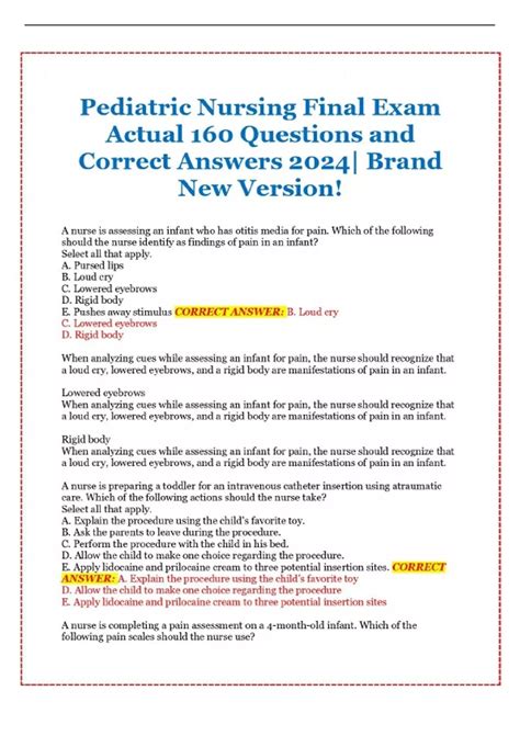 Pediatric Nursing Final Exam Actual 160 Questions And Correct Answers 2024 Brand New Version