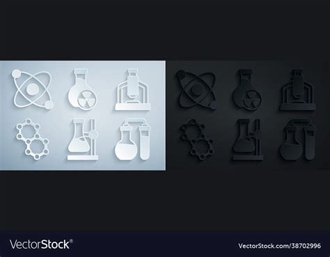 Set Test Tube Flask On Stand Microscope Molecule Vector Image