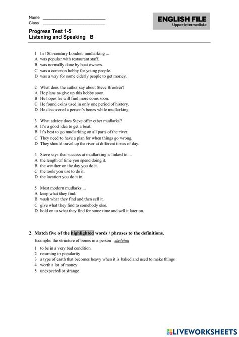 ef 3rd upper progress test 1 5 b online exercise for live worksheets