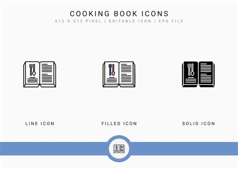 Cooking Book Icons Set Vector Illustration With Solid Icon Line Style Kitchen Utensils Concept