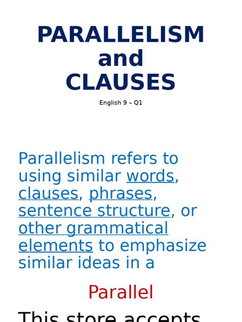 English9 Q1 Parallelism Clauses Pdf Preposition And Postposition Verb