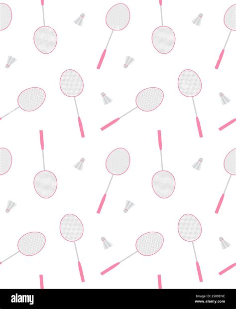 Vector Seamless Pattern Of Flat Cartoon Pink Badminton Shuttlecock And