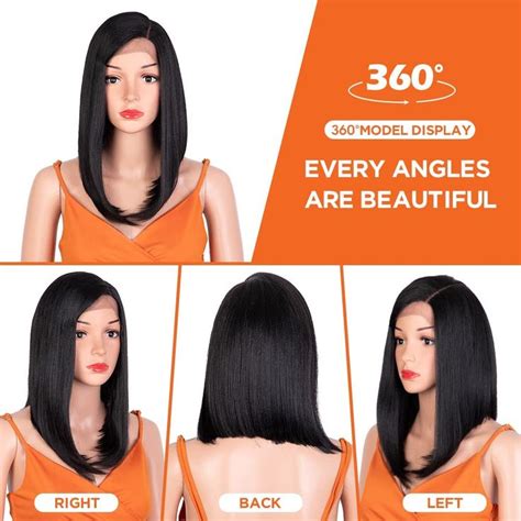 Noble Star Long Straight Bob Wig Lace Front Side Part Wigs 16 Inches