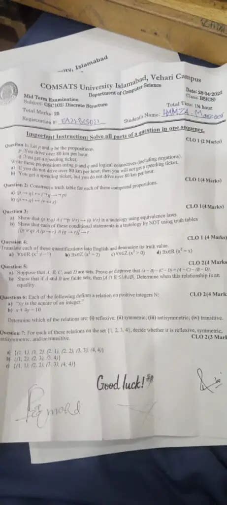 Discrete Structures Past Question Paper University Cuitutorial