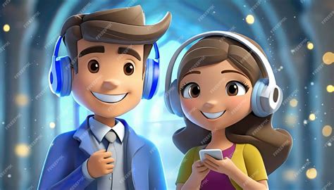 Premium Photo Couple Cartoon Characters Listening To Music