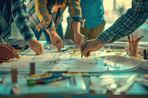 Engineers And Architects Brainstorming On New Building Design Premium