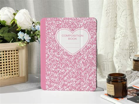 Pink Composition Notebook Custom Ipad Case With Apple Pencil Slot For