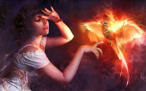 Wallpaper Creative Picture The Girl With Firebird Phoenix 2560x1600 Hd