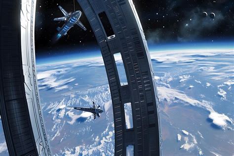 Premium Photo Futuristic Space Station Orbiting Earth With Spacecraft Approaching