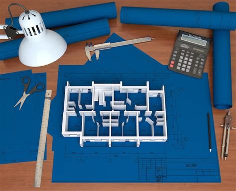 Premium Photo Blueprints On The Desktop Architect
