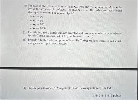 Solved 1 Question 1 Turing Machine Computation Consider A