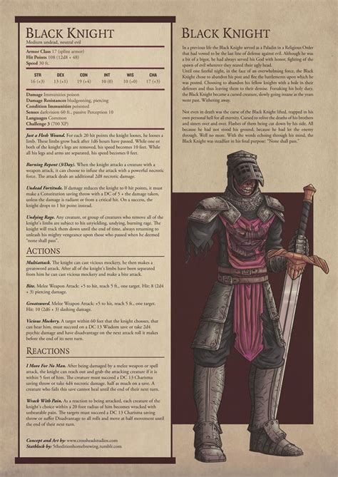 The Black Knight Cr3 Crosshead Dnd Dungeons And Dragons Homebrew