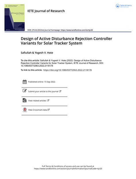 PDF Design Of Active Disturbance Rejection Controller Variants For Solar Tracker System