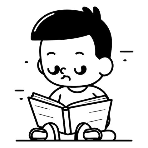 책을 읽는 귀여운 작은 소년 터 평평한 만화 일러스트 프리미엄 Ai 생성 벡터