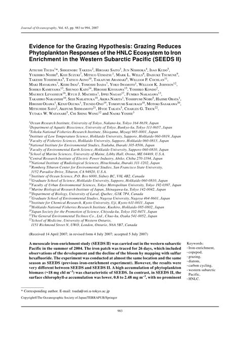 Pdf Evidence For The Grazing Hypothesis Grazing Reduces Phytoplankton Responses Of The Hnlc