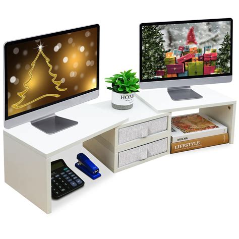 Buy TEAMIX Dual Monitor Stand Riser With 2 Drawers Length And Angle