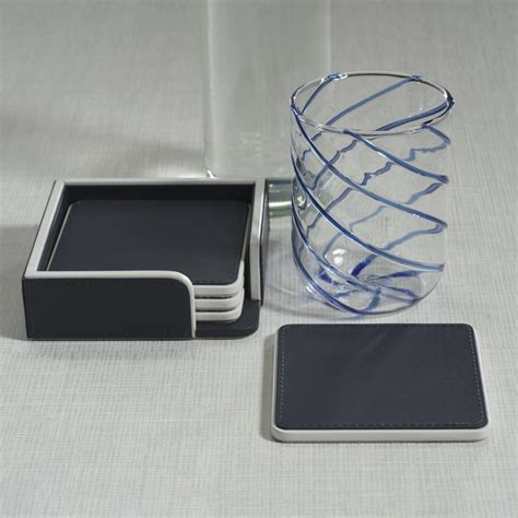 Nappa Leather Coasters Set Of 4 Navy And White Carlyle Avenue