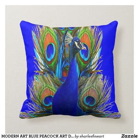 Modern Art Blue Peacock Art Design Throw Pillow Throw Pillows