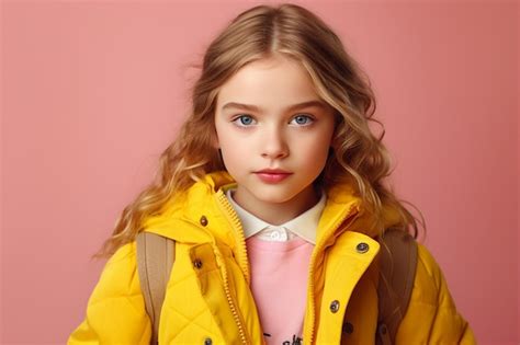 Premium Ai Image A Girl Wearing A Yellow Jacket With A Pink Shirt On It