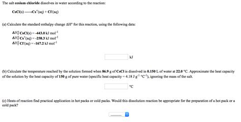 Solved The Salt Cesium Chloride Dissolves In Water According