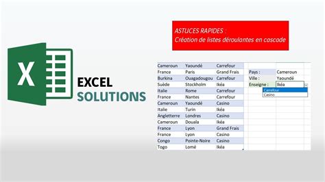 Astuces Excel Création De Listes Déroulante En Cascade Youtube