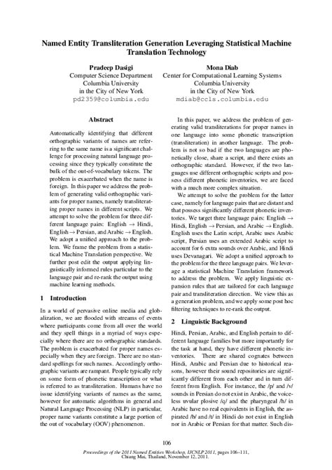 Pdf Named Entity Transliteration Generation Leveraging Statistical