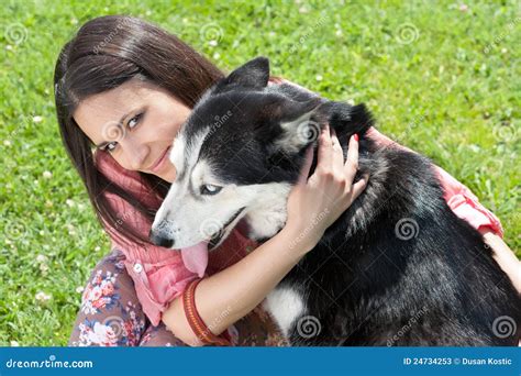 Girl And Her Husky Stock Image Image Of Girl Nose Hobby 24734253