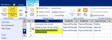 How To Create An Editable Sharepoint Datasheet View With Content Approval Turned On Raymund