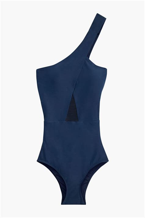 Jets By Jessika Allen One Shoulder Mesh Trimmed Swimsuit In Midnight