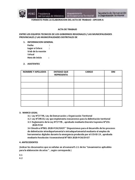 Formato Para La Elaboración Del Acta De Trabajo Pdf