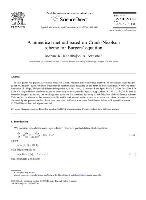 Pdf A Numerical Method Based On Crank Nicolson Scheme For Burgers Equation