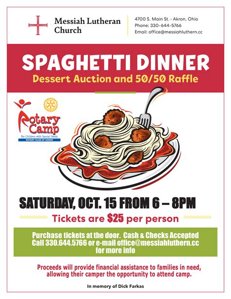 Spaghetti Dinner To Benefit Camp Rotary Club Of Akron