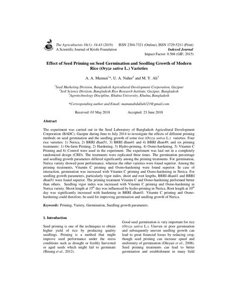 Pdf Effect Of Seed Priming On Seed Germination And Seedling Growth Of