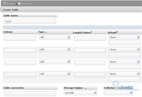 creación de bbdd y tablas en phpmyadmin solvetic