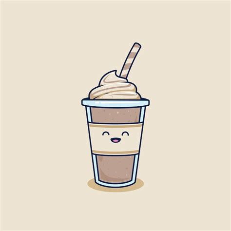 플라스틱 컵 그림 마스코트 이모티콘 문자에 휘핑 크림 토핑 그림 프라페 커피와 함께 테이크아웃 컵에 행복한 미소 초콜릿 밀크