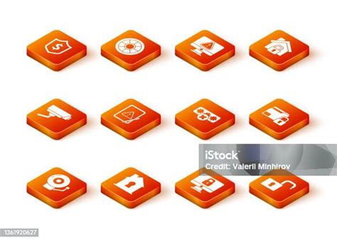 벨링 알람 벨 보호 중인 집 보안 카메라 느낌표가 있는 태블릿 컴퓨터 모니터 잠금 암호 잠금 자물쇠 및 폴더 및 아이콘을