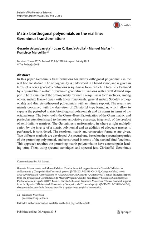 Pdf Matrix Biorthogonal Polynomials On The Real Line Geronimus