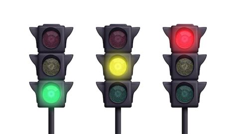 Coleção De Semáforos Realistas De Três Cores De Rua Ilustração Vetorial