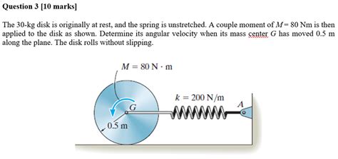 solved question 3 [10 ﻿marks]the 30 kg ﻿disk is originally