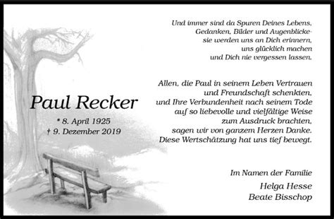 Traueranzeigen Von Paul Recker Trauer Ms