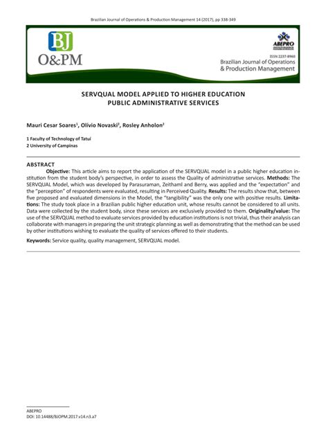 Pdf Servqual Model Applied To Higher Education Public Administrative Services