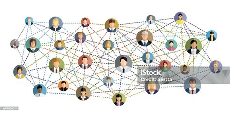 Ilustrasi Vektor Dari Skema Jejaring Sosial Abstrak Yang Berisi Ikon Orang Yang Terhubung Satu