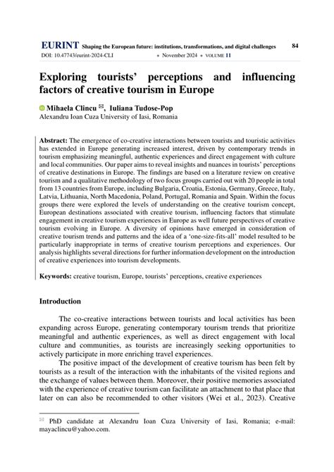 Pdf Exploring Tourists Perceptions And Influencing Factors Of Creative Tourism In Europe