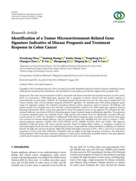 Pdf Identification Of A Tumor Microenvironment Related Gene Signature Indicative Of Disease