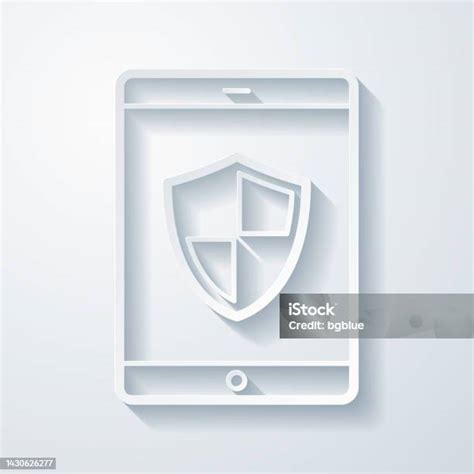 방패가있는 태블릿 Pc 빈 배경에 종이 잘라내기 효과가 있는 아이콘 3차원 형태에 대한 스톡 벡터 아트 및 기타 이미지 3차원 형태 개념 경호 Istock