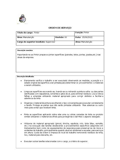 Pintor Manutencao Ordem De Serviço Pdf Tinta
