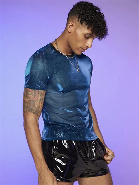 Manfinity Fever City Men Solid Sheer Mesh Tee Shein Uk